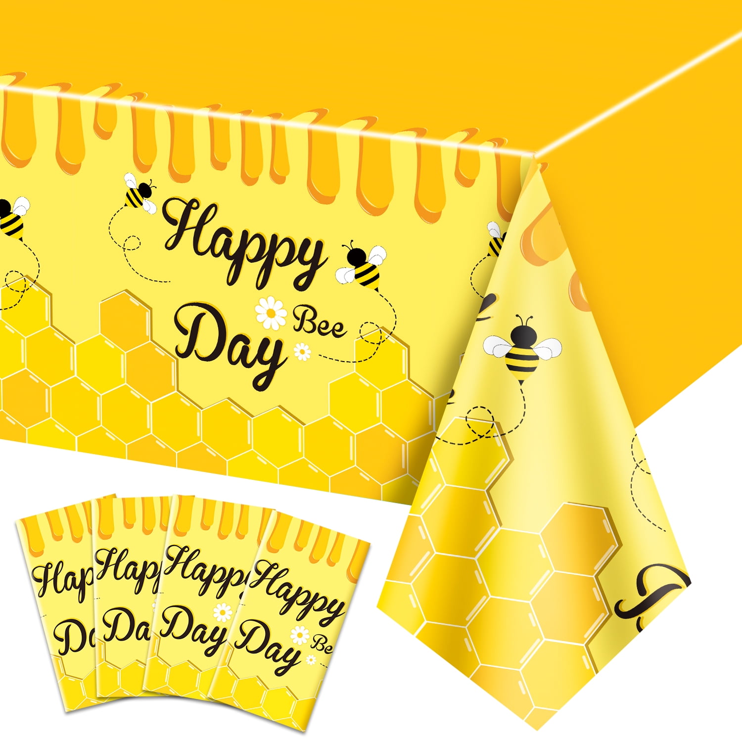Bee tablecloth, 4 Pcs Happy Bee Day Tablecloths Rectangle Honey Bees ...