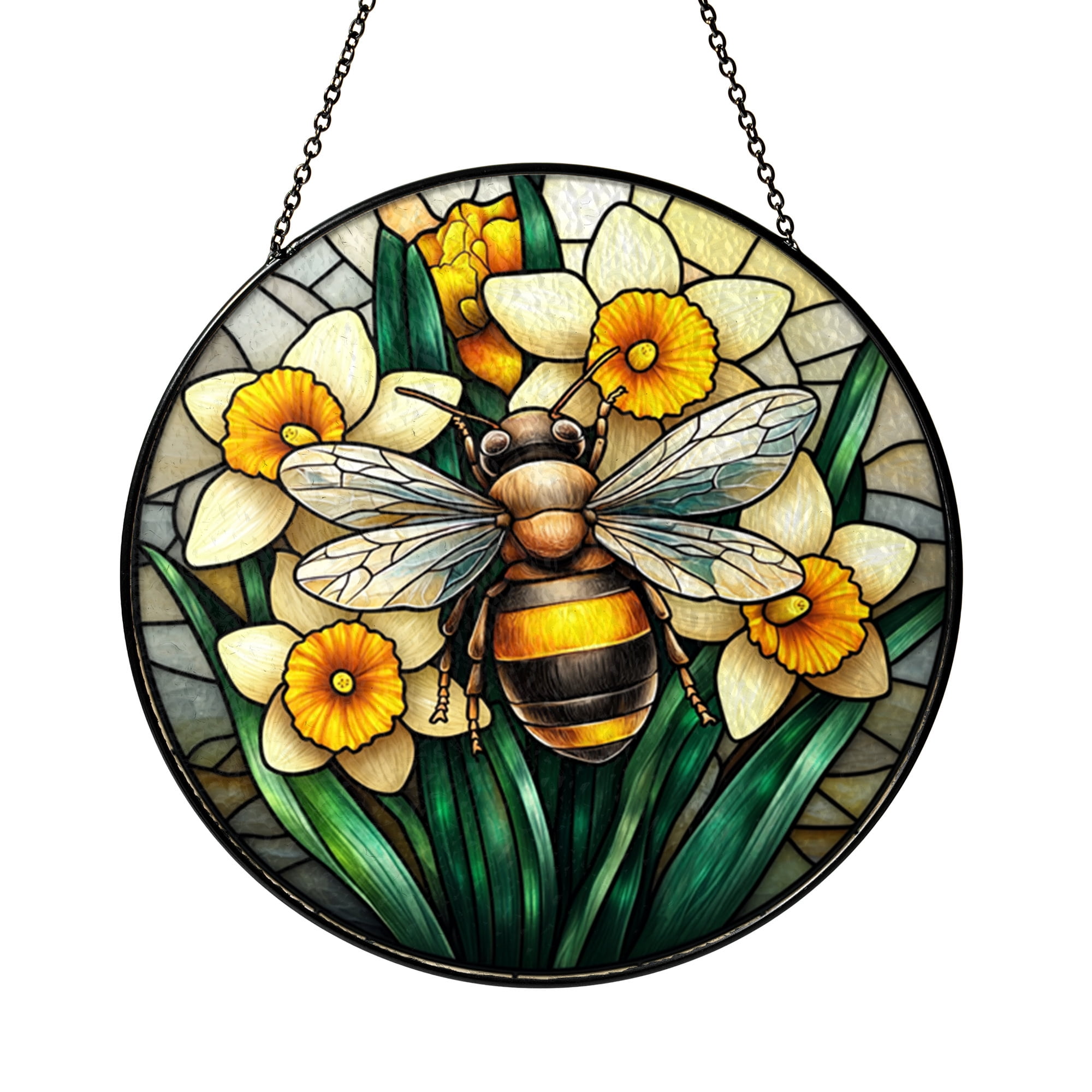Bee with Floral Garden Stained Glass Style Suncatcher, Decorative ...