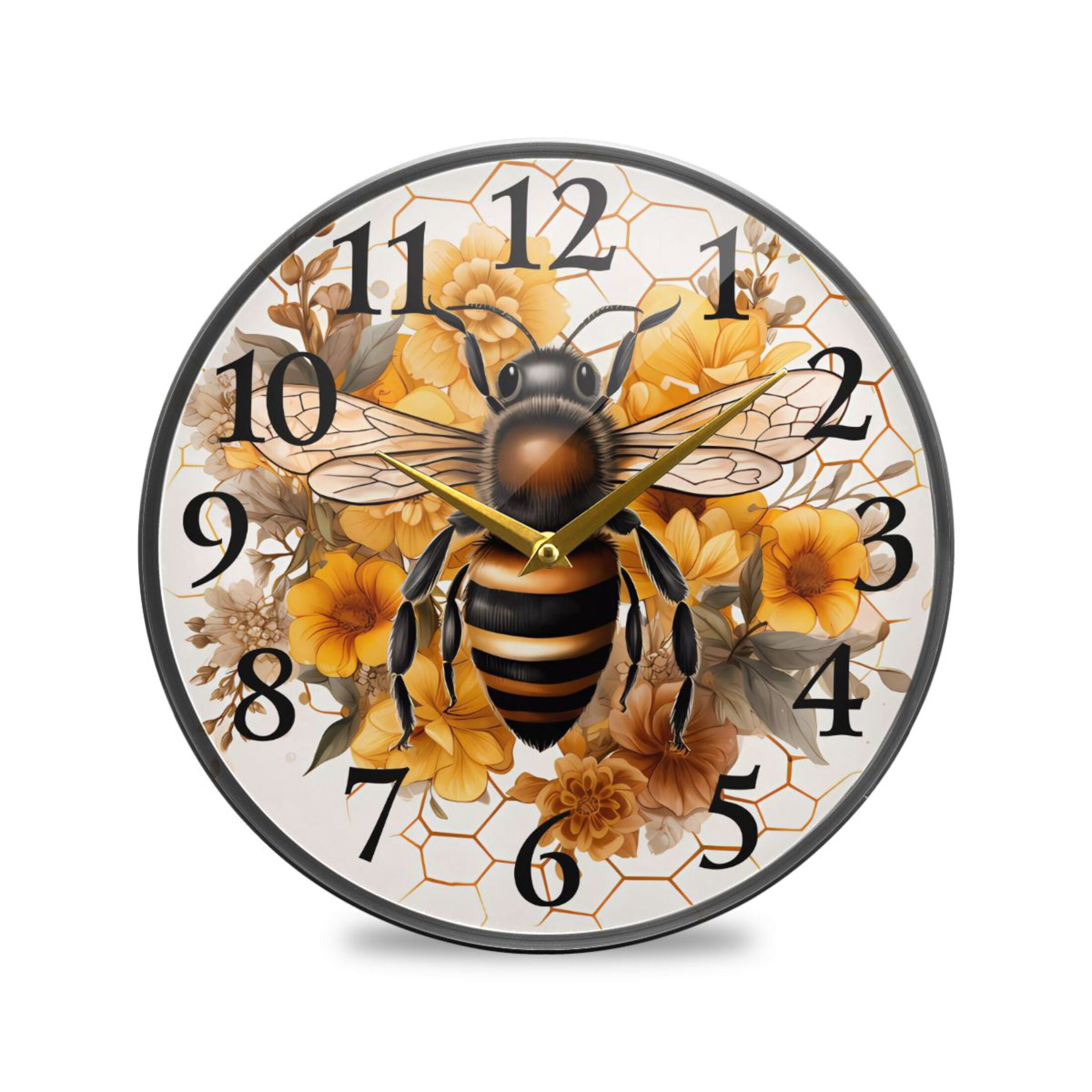 Bee with Honey Wall Clocks Battery Operated 9.5 Inch Round Clock ...
