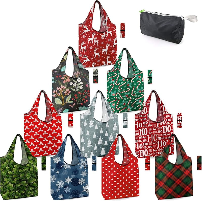BeeGreen Christmas Reusable Grocery Bags 10 Pack Reusable Shopping Bags ...