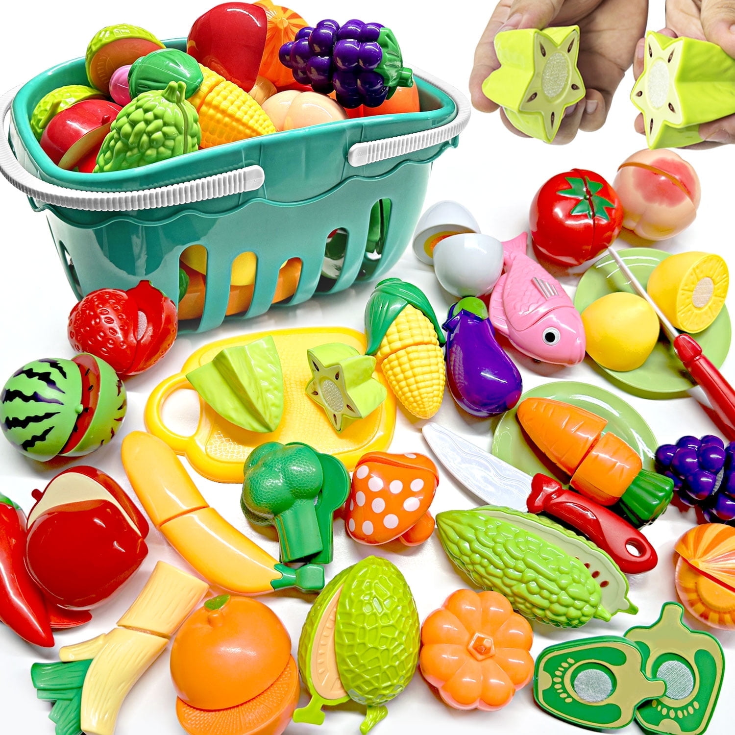 Kid Odyssey Realistic Plastic Cutting Play Food Set, 30pcs for Toddlers ...
