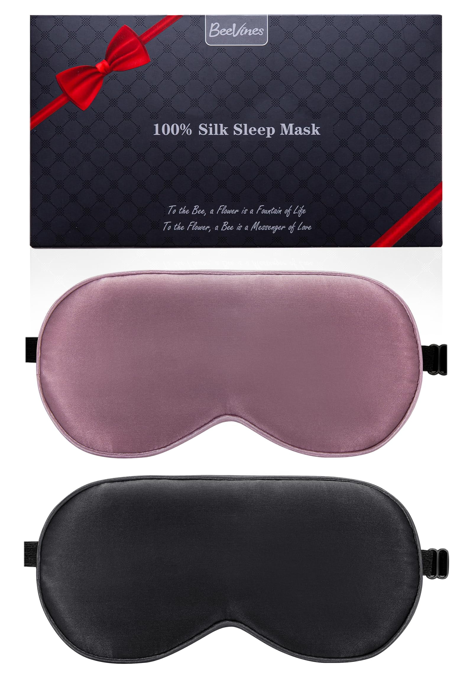 BeeVines Sleep Mask, 2 Pack 100% Real Natural Silk Eye Masks with Adjustable Strap for Sleeping ...