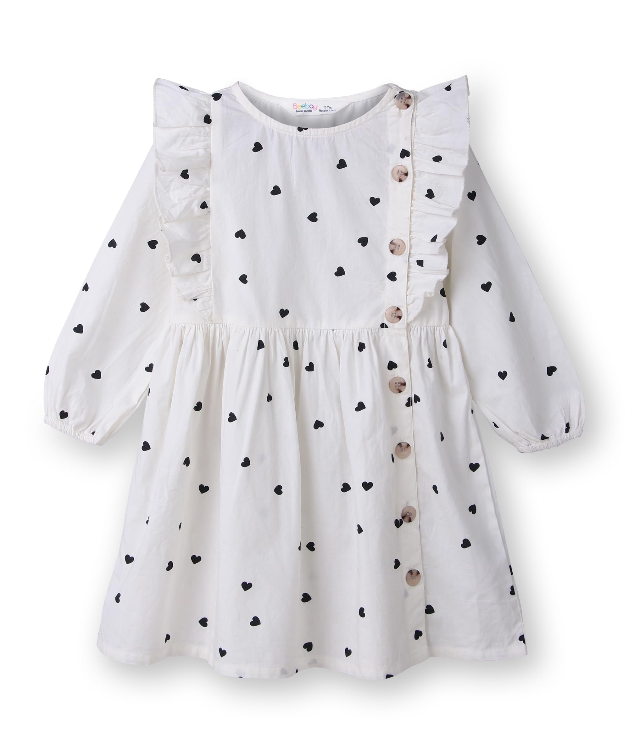 Beebay Button through heart print dress White - 6 Years - Walmart.com