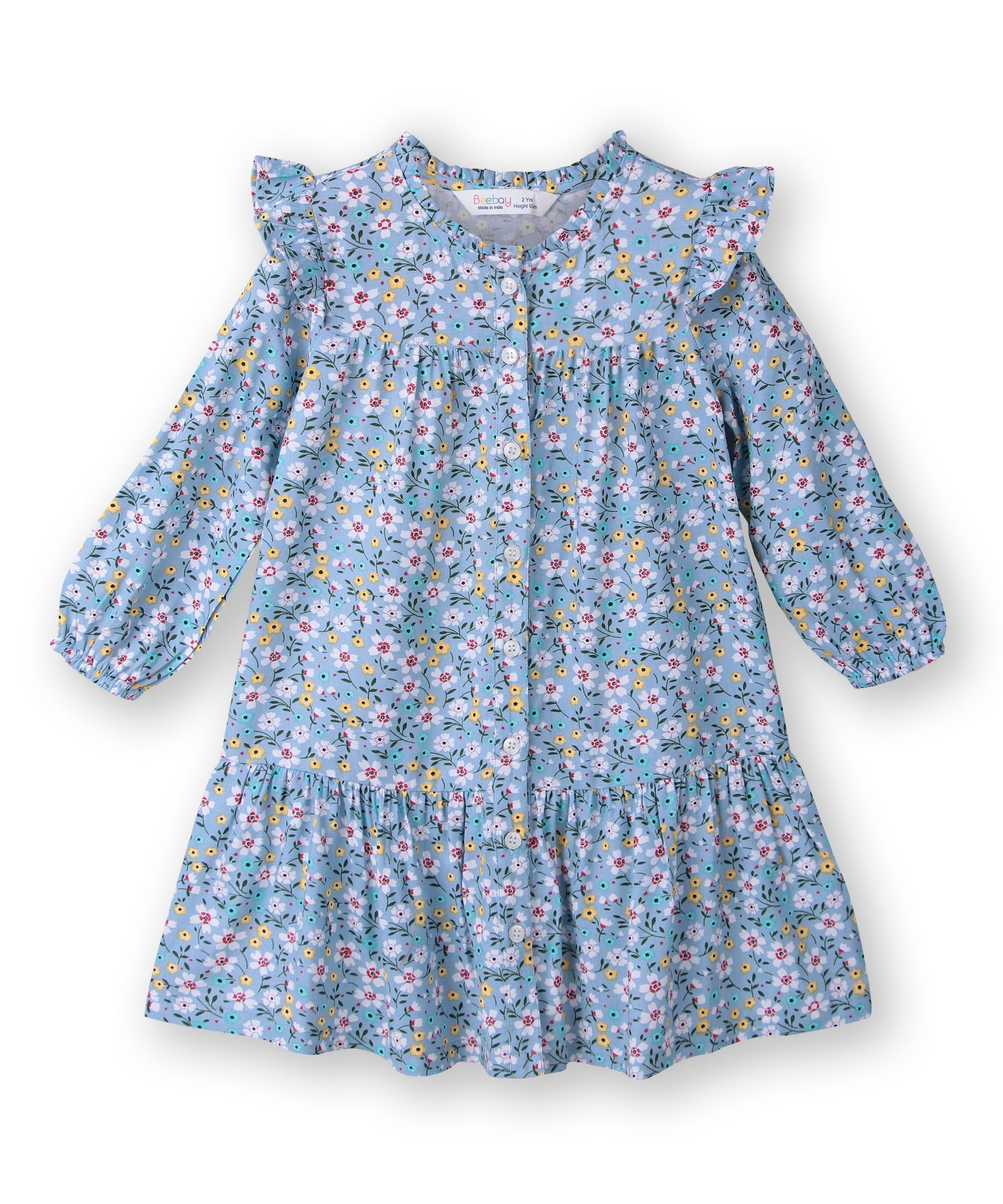 Beebay Button -through printed A-line dress Blue - 12-18 Months ...