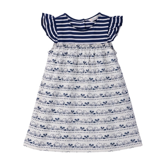 Beebay Mix-Media Elephant Print Dress Navy - 4 Years - Walmart.com