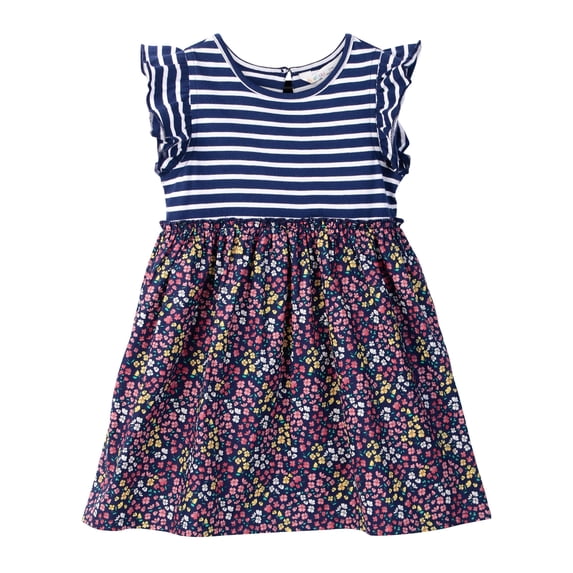 Beebay Mix-Media Ruffle Sleeve Dress Navy - 3 Years - Walmart.com