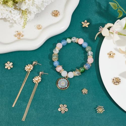 Beebeecraft 70Pcs 7 Styles Flower Caps Real 24K Gold Plated Brass ...