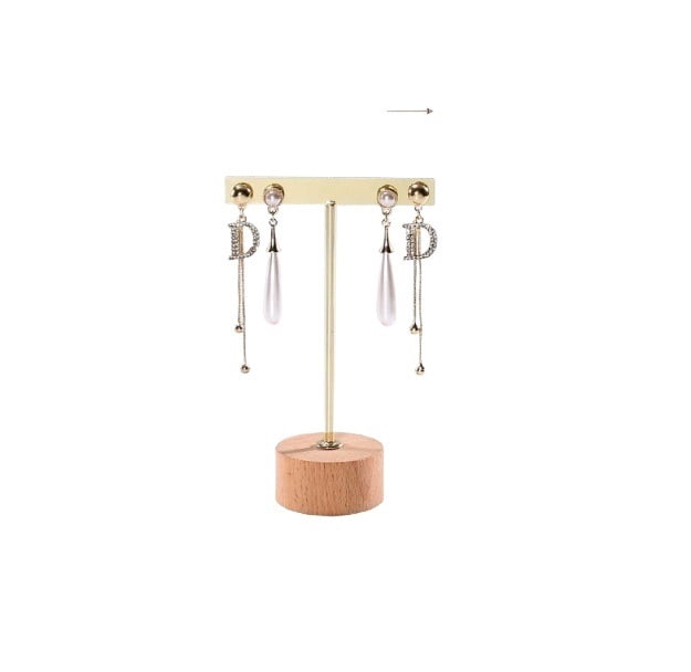 Beech Gold Earring Stand - Small Walnut Metal Earrings Display Rack for ...