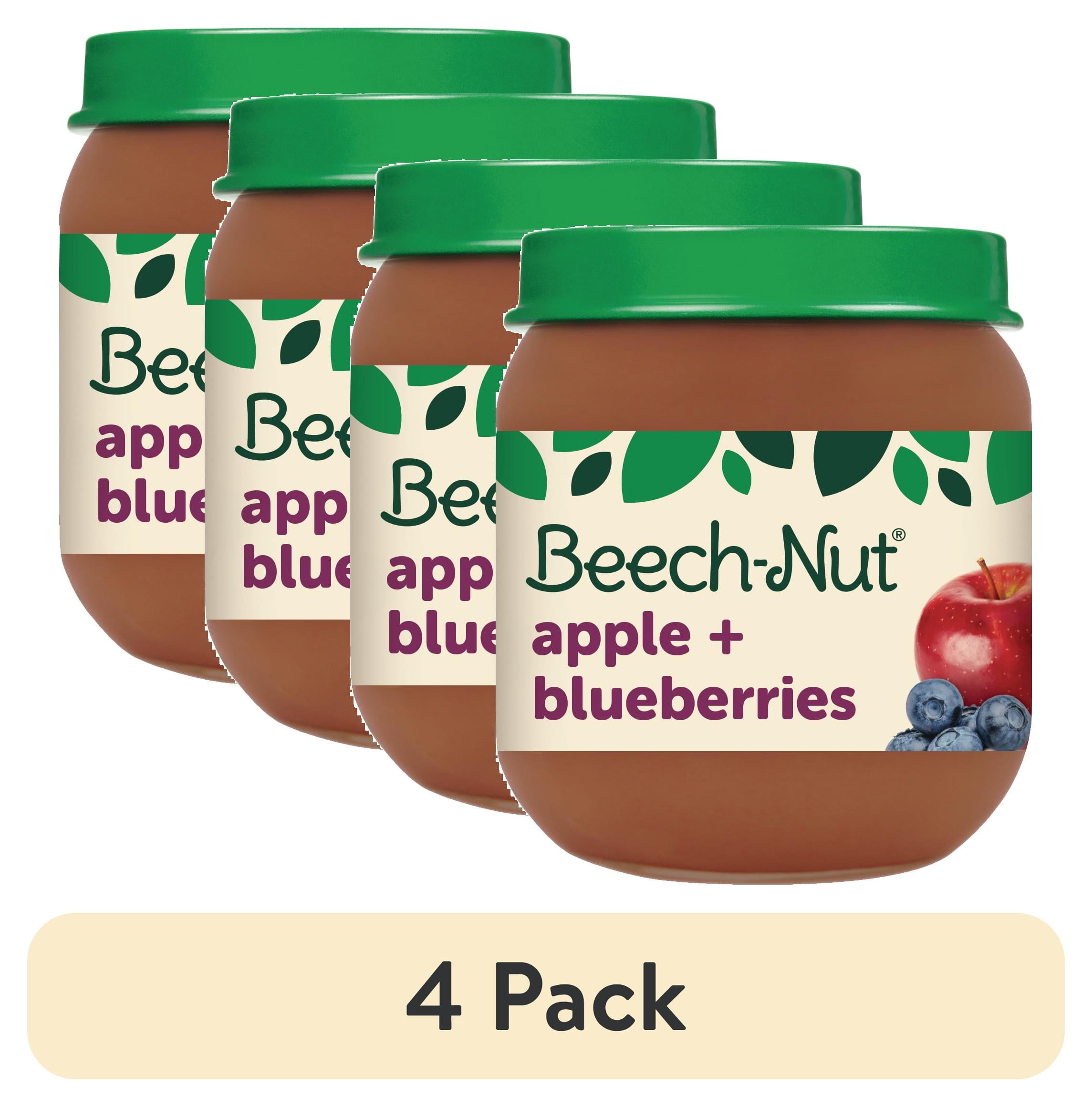 (4 pack) Beech-Nut Stage 2 Baby Food, Apple & Blueberries, 4 oz Jar ...