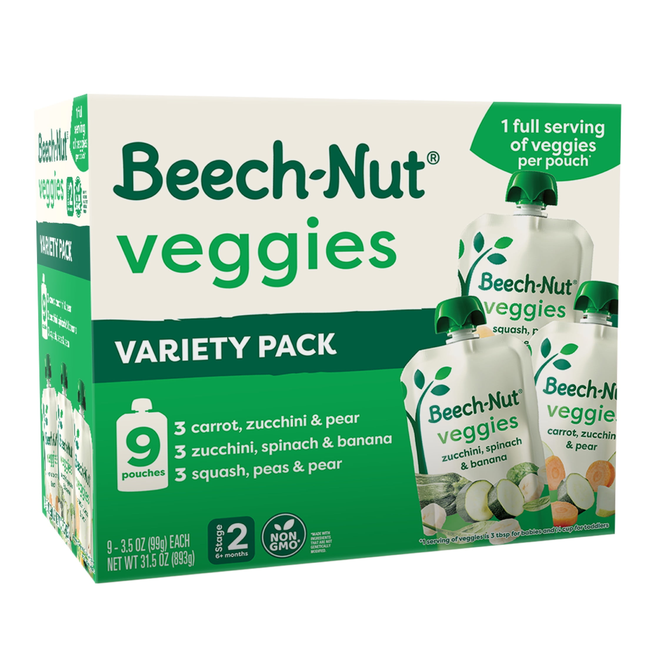 Beech-Nut Veggies Stage 2 Baby Food Variety Pack, 3.5 oz Pouch (9 Pack ...