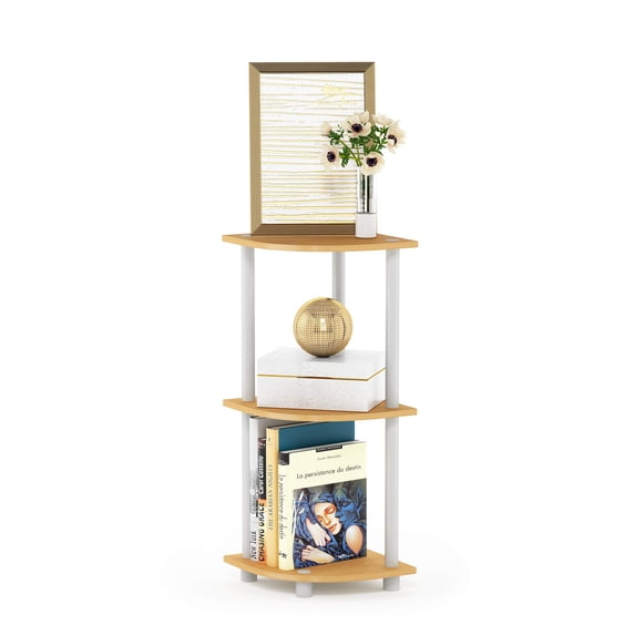 Beech/White 4-Tier Corner Shelf, Open Display Storage Unit For Living ...