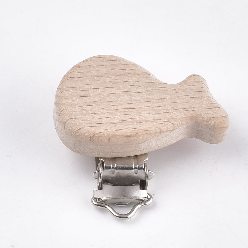 Beech Wood Baby Pacifier Holder Clips with Iron Clips Whale Platinum ...