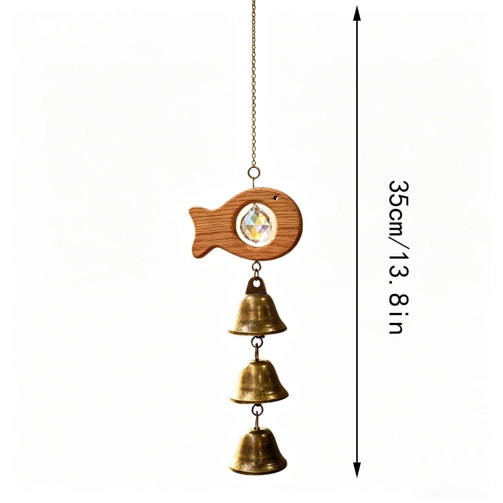 Beech Wood Crystal Bell Wind Chime Copper Tone Delicate Hanging ...