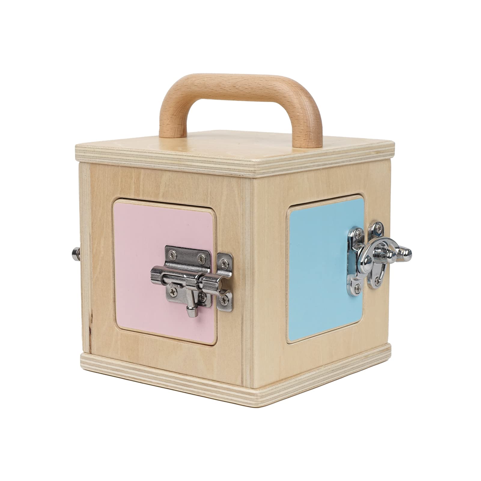 Beech Wooden Lock Box With 4 Different Doors & Various Lock Mechanisms ...