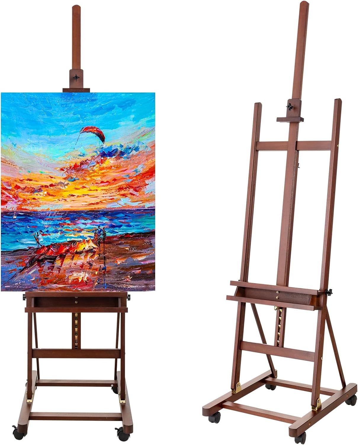 Beechwood H-Frame Studio Easel, Artist Easel with Wheels and Storage ...