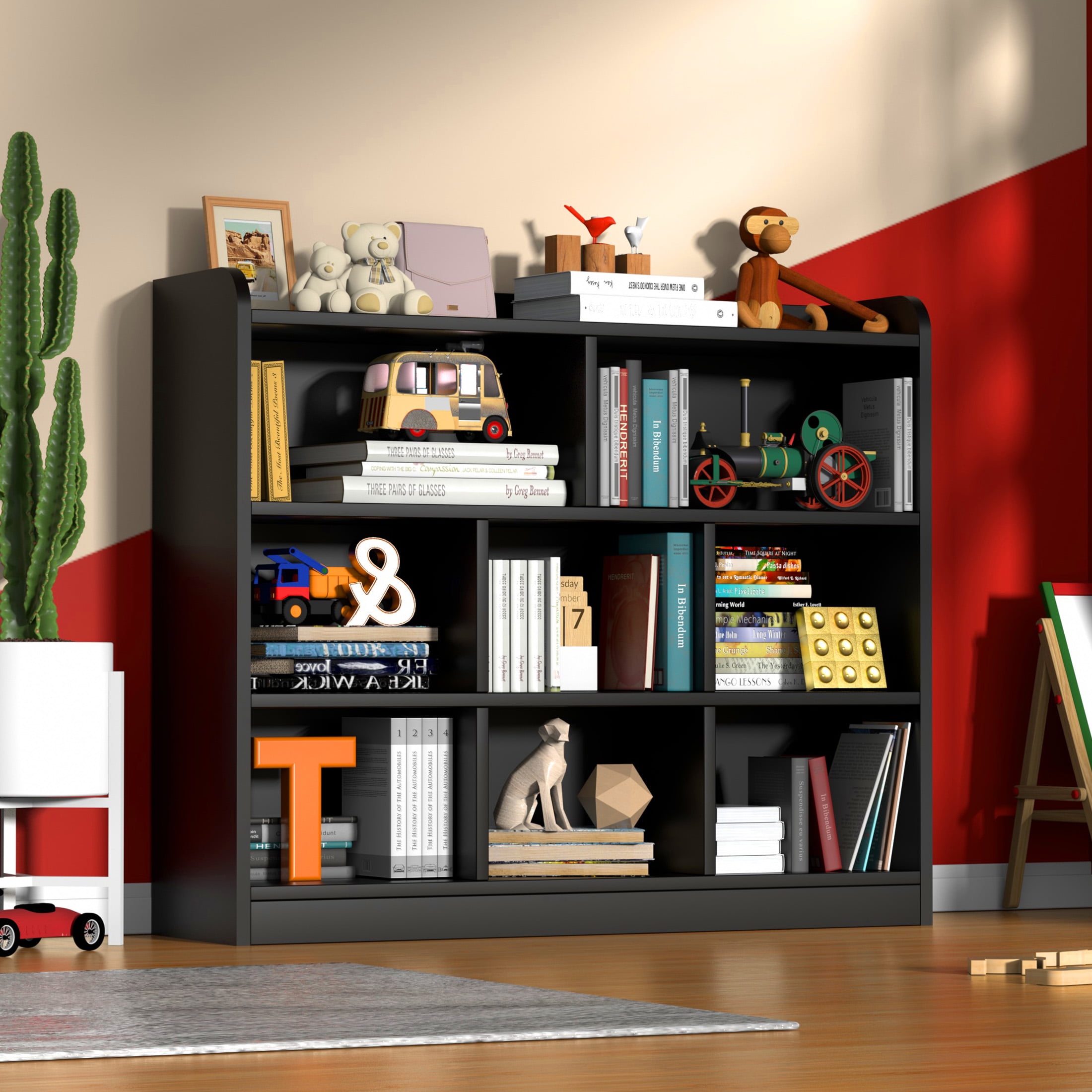 Beedarsum Bookshelf, 4-Tier Bookcase Kids Bookshelf with Anti-Tilt ...