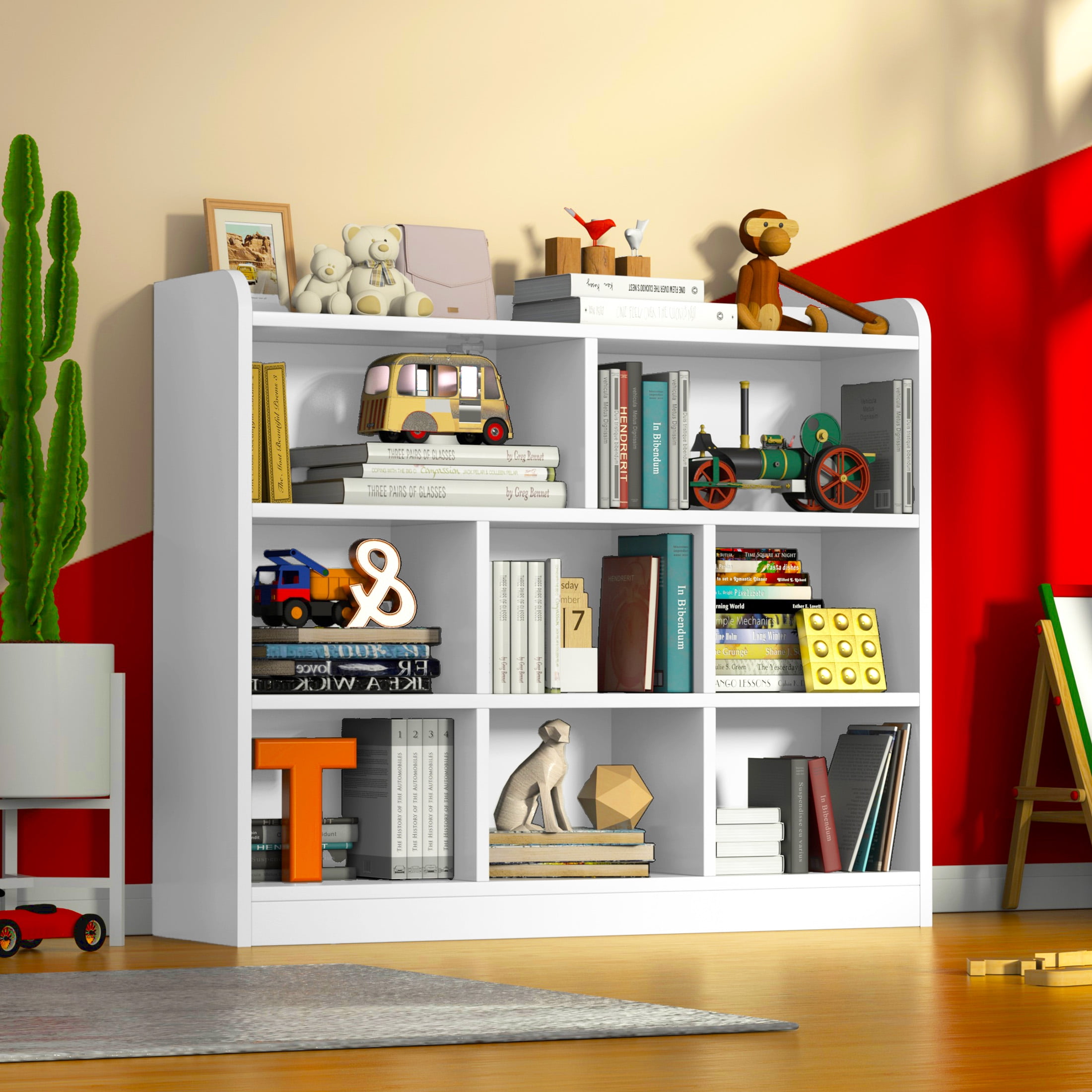 Beedarsum Bookshelf, 4-Tier Bookcase Kids Bookshelf with Anti-Tilt ...