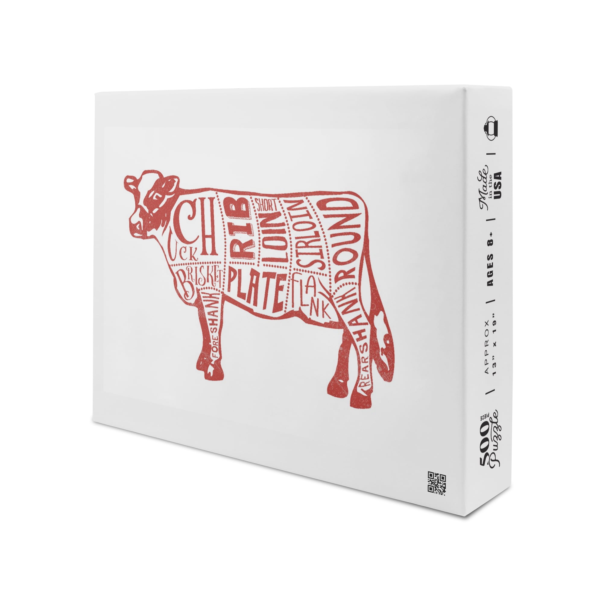 Beef, Butchers Block Meat Cuts, Red Cow on White (19x27 inches, Premium ...