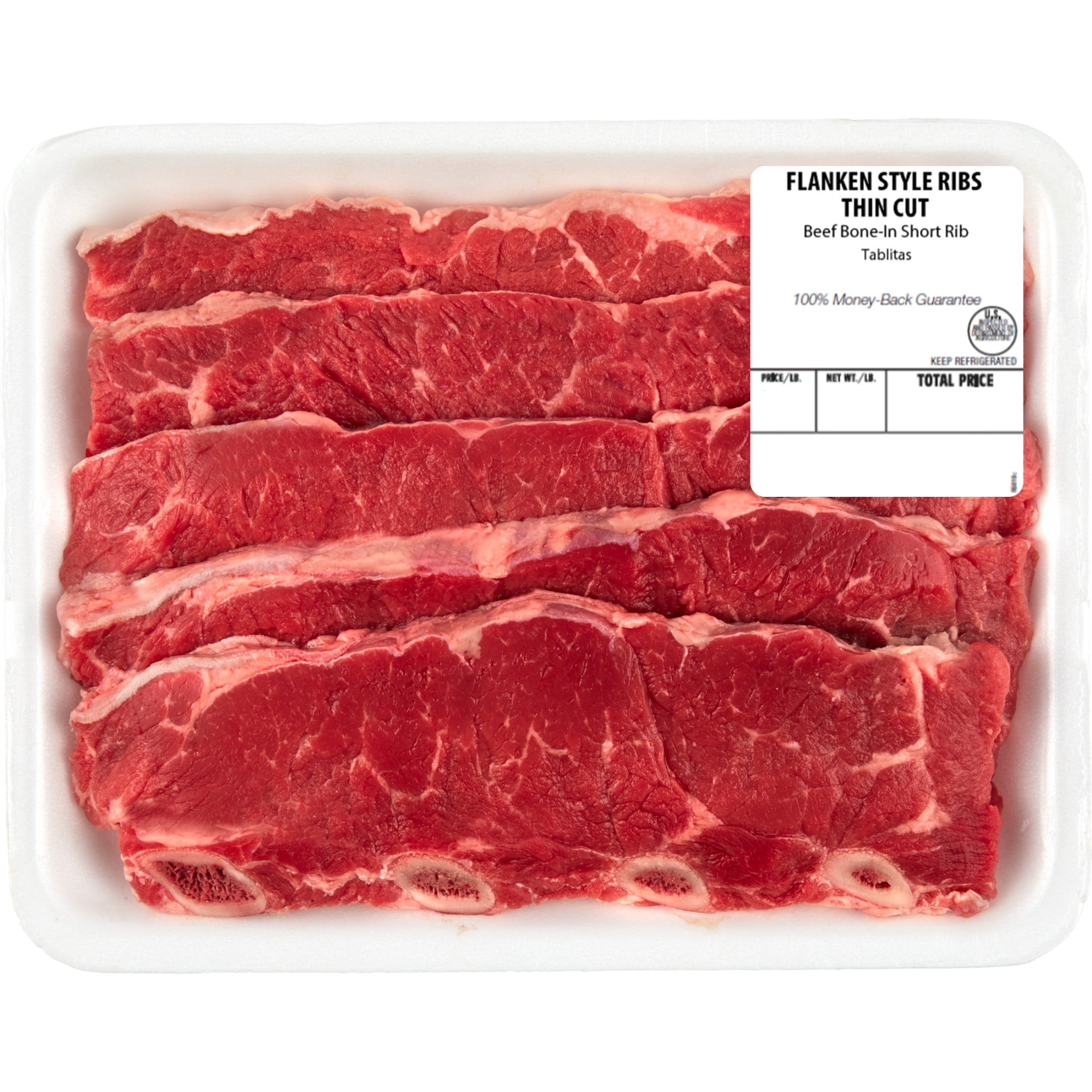 Beef Flanken Style Ribs Thin Bone-In, 1.35 - 1.9 lb Tray - Walmart.com