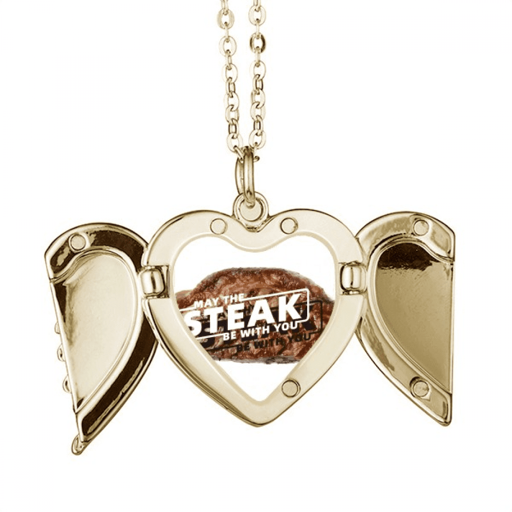 Beef Food Meat Give Art Deco Fashion Folded Wings Peach Heart Pendant ...