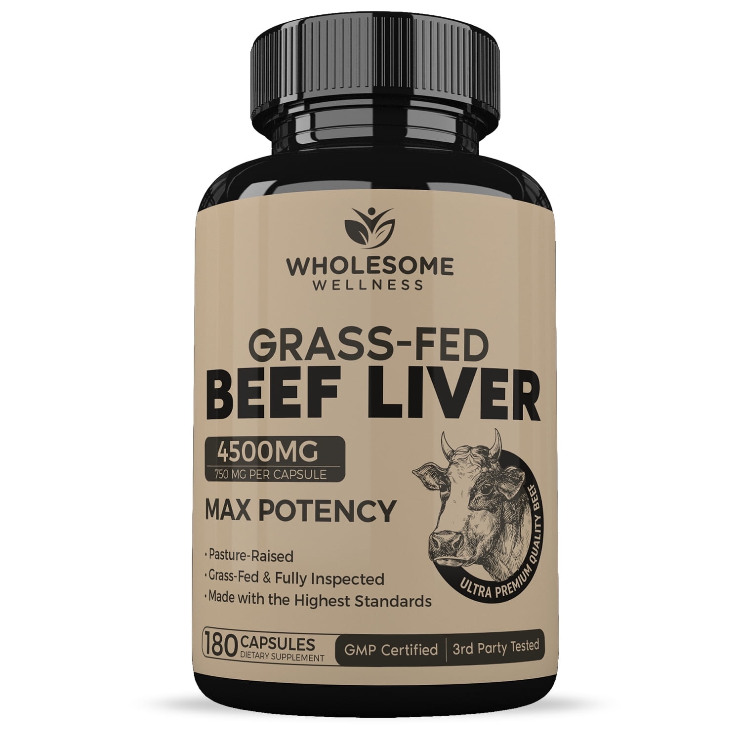 Wholesome Wellness, Beef Liver Capsules, 180 Pills, 750mg Each ...