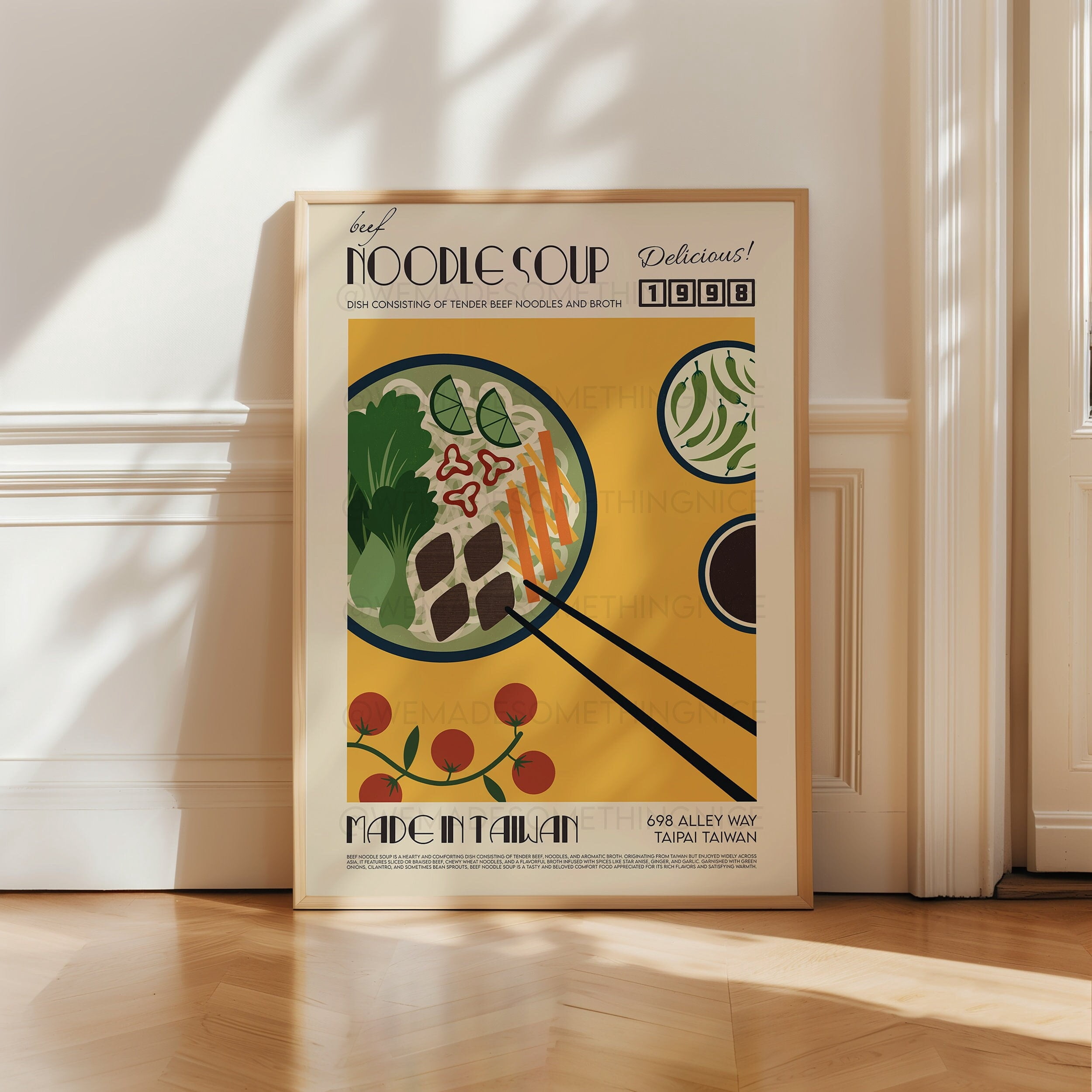 Beef Noodle Soup Poster Food Print Modern Kitchen Decor Illustration ...