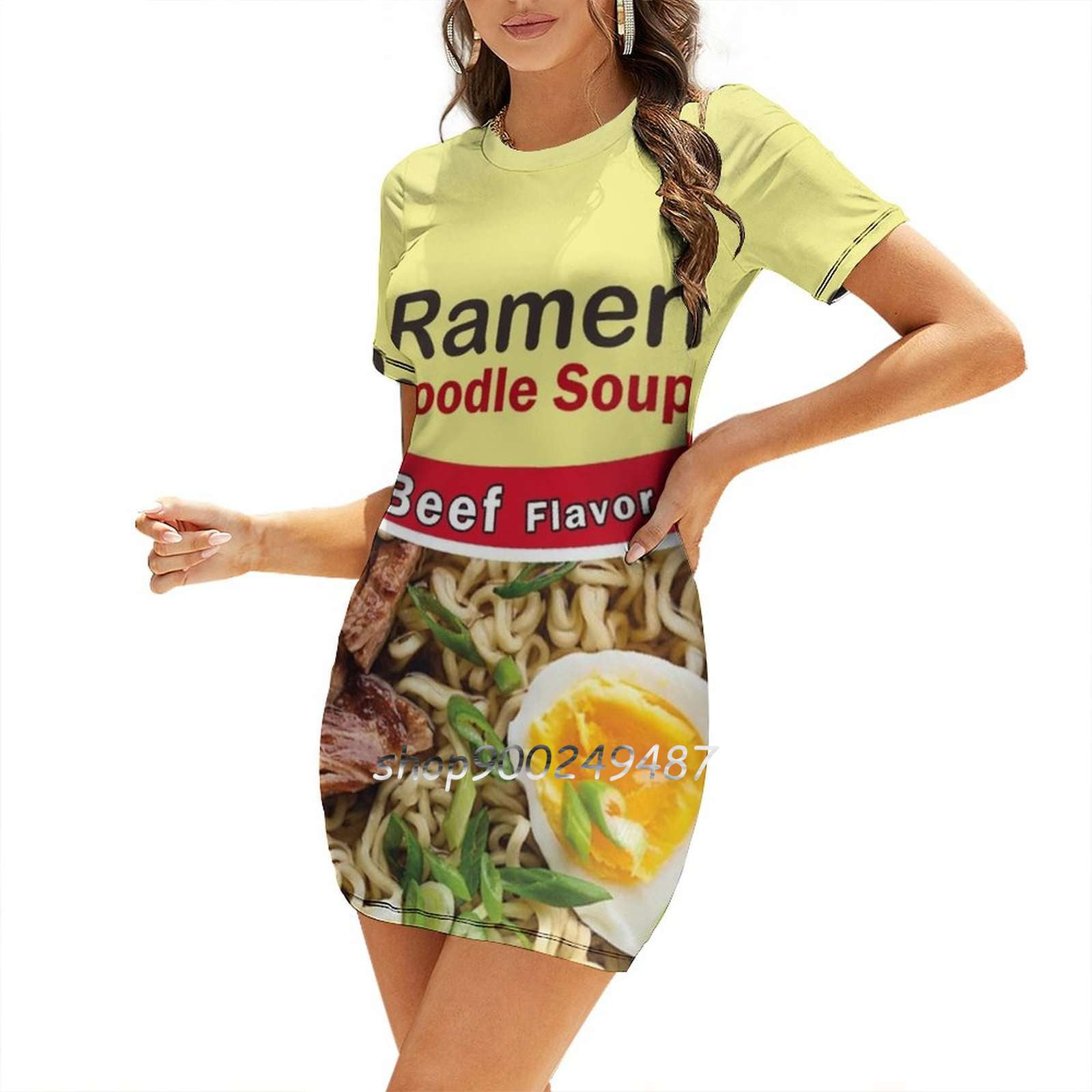 Beef Ramen Noodles Is Life Square Neck Dress Sweet Summer Dress Women ...