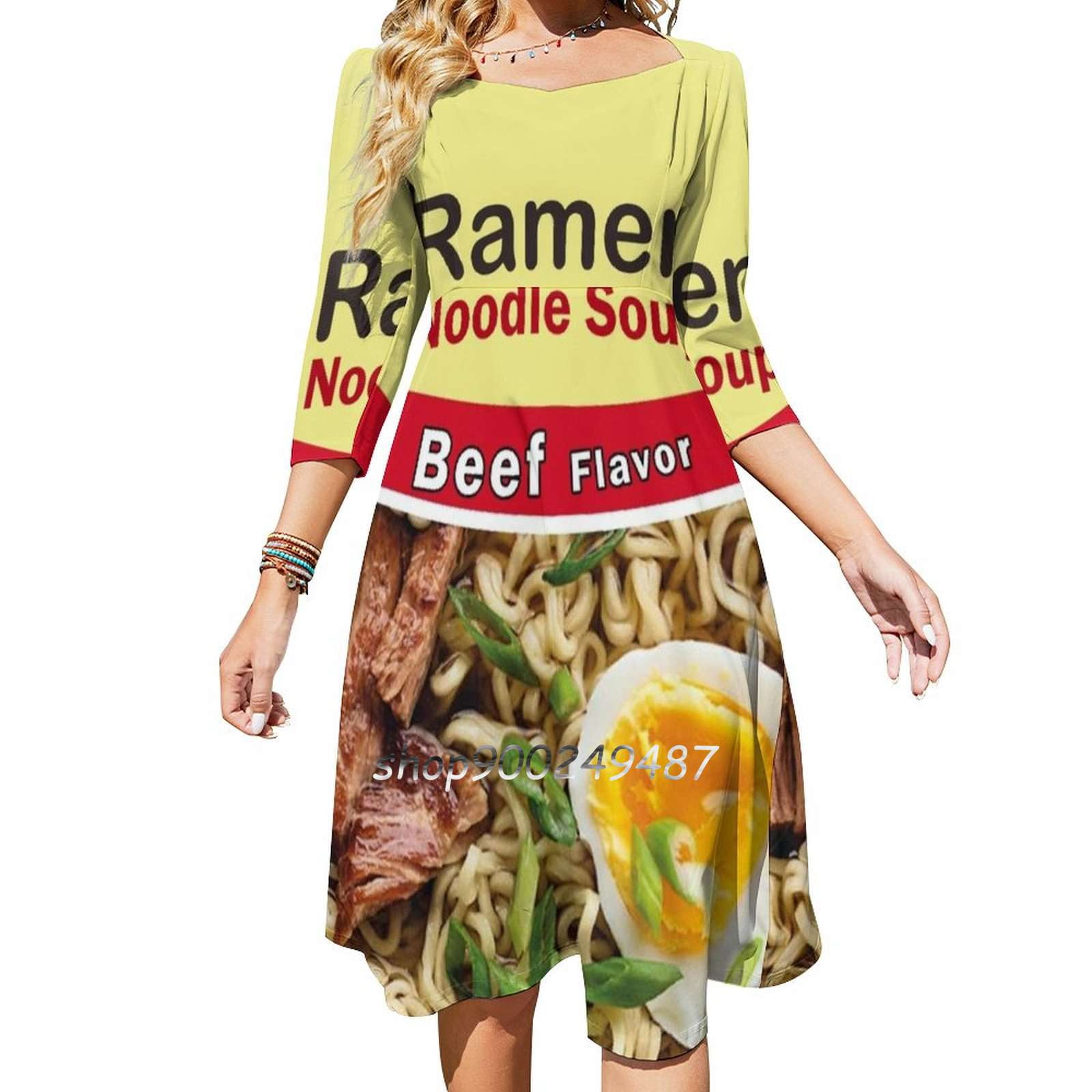 Beef Ramen Noodles Is Life Square Neck Dress Sweet Summer Dress Women ...
