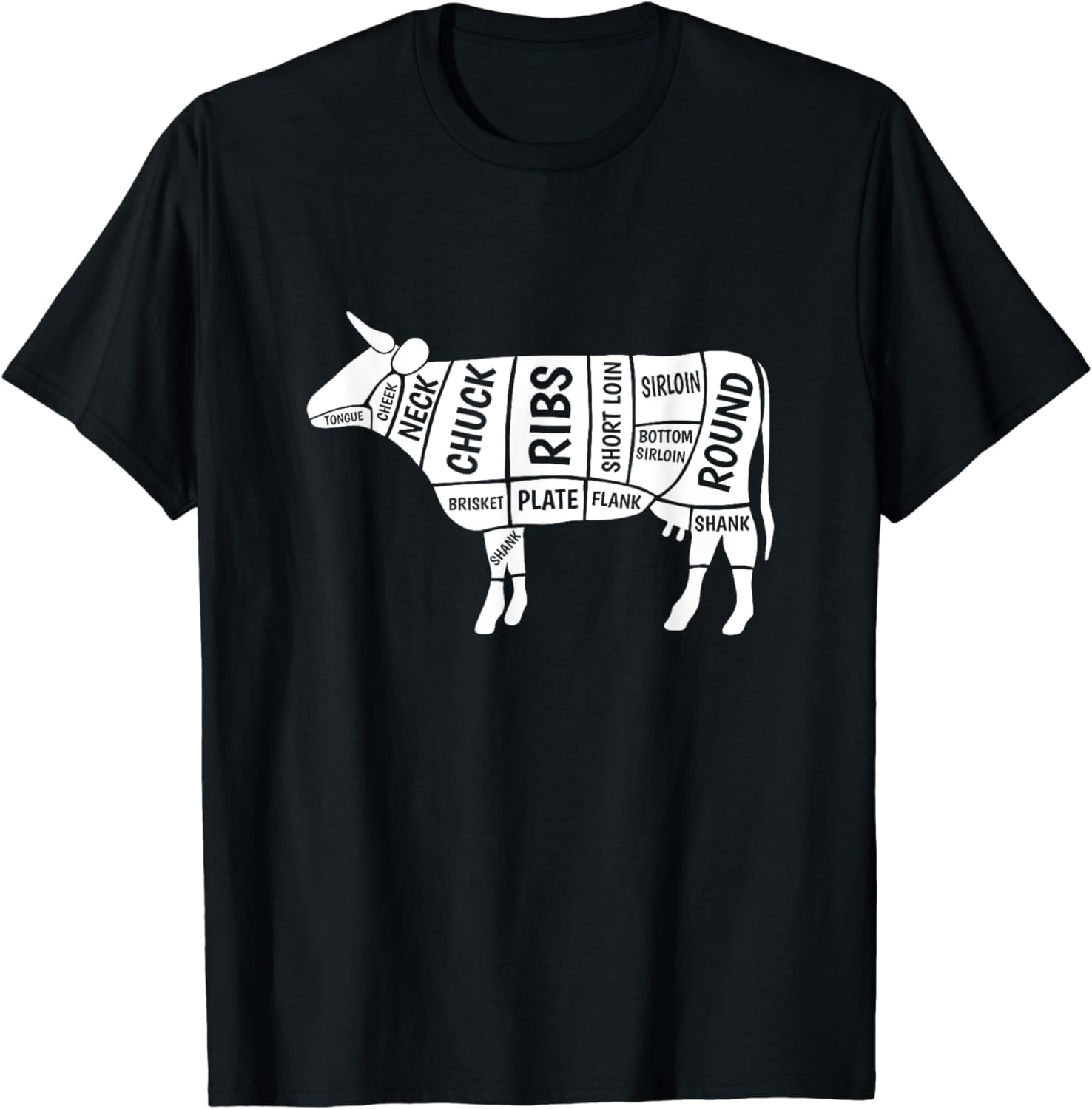 Beef Steak Cow Butcher Cuts Teez，Cow Meat Parts T-Shirt - Walmart.com