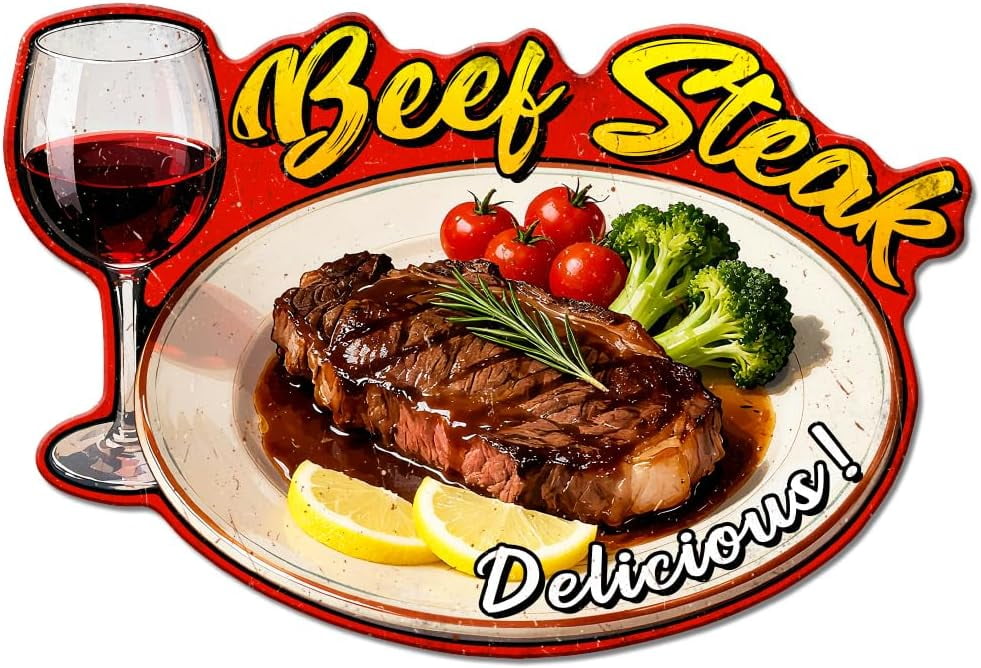 Beef Steak Wine Vintage Metal Tin Sign Delicious Food Plaque Poster ...