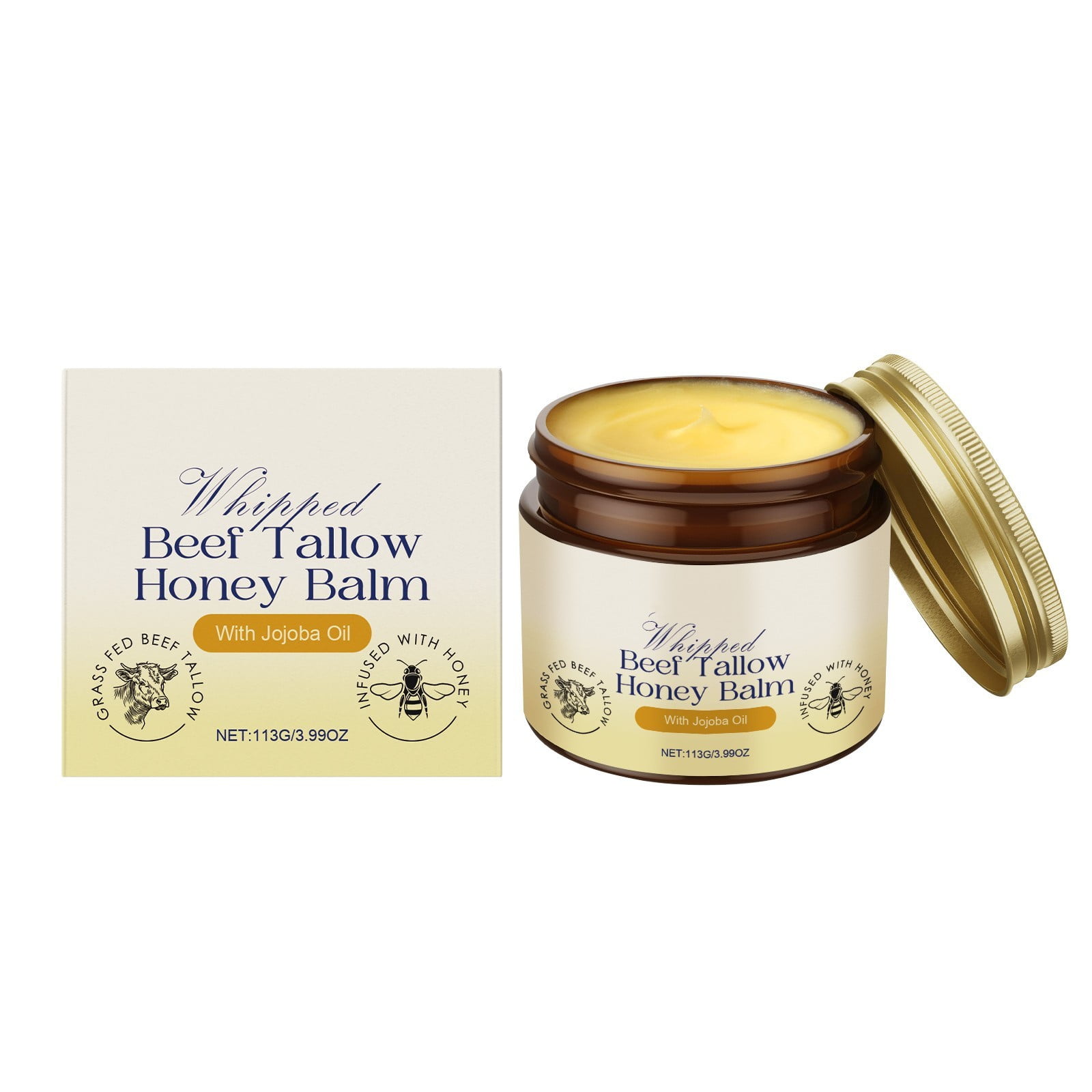 Beef Tallow Balm - 3.99 oz Grass Fed with Honey, Natural Moisturizer ...