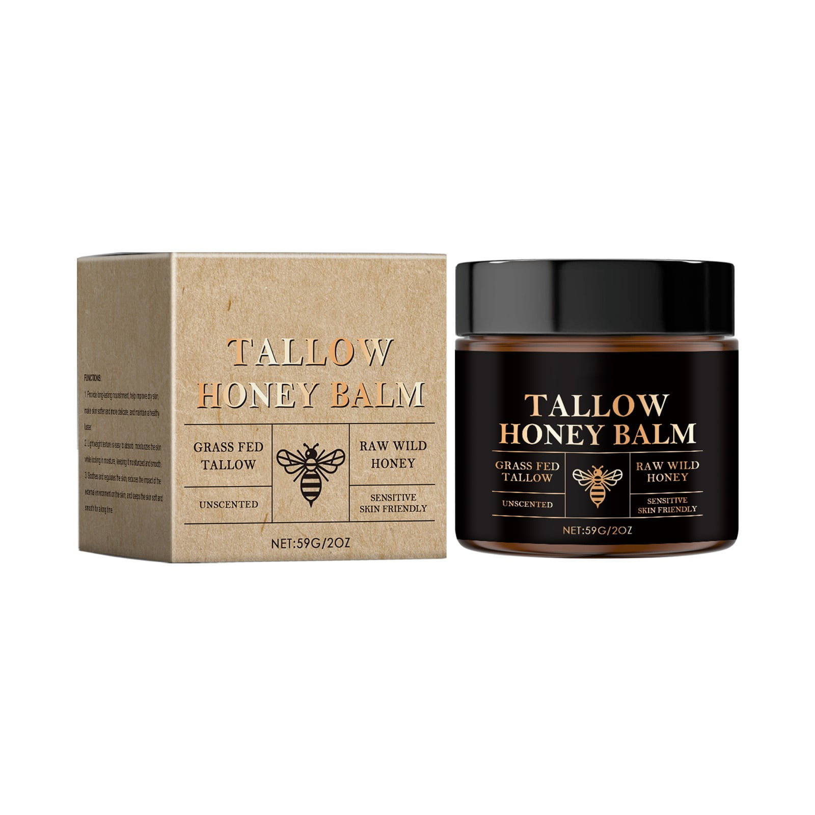 Beef Tallow Face Balm with Raw Wild Honey 100% Organic for Sensitive ...