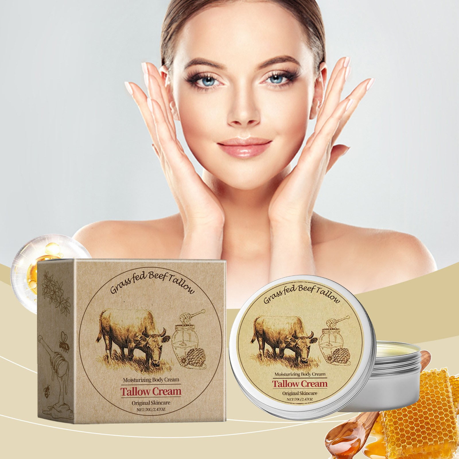 Beef Tallow Face Cream, Intensive Hydration, Nourishing & Soothing ...