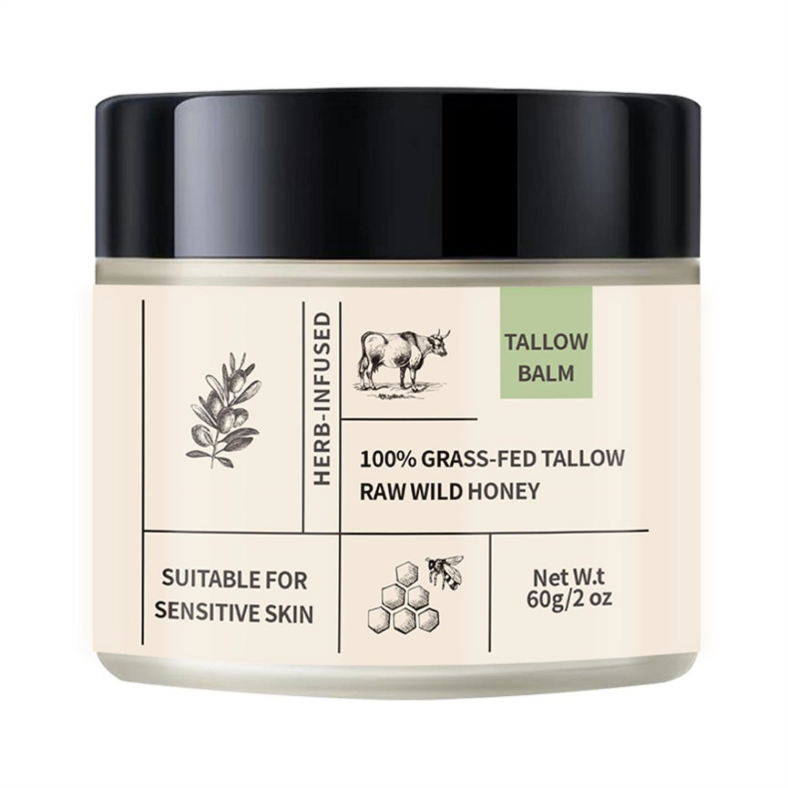 Beef Tallow Honey Balm, 100% Organic Grass-Fed Beef Tallow Honey ...