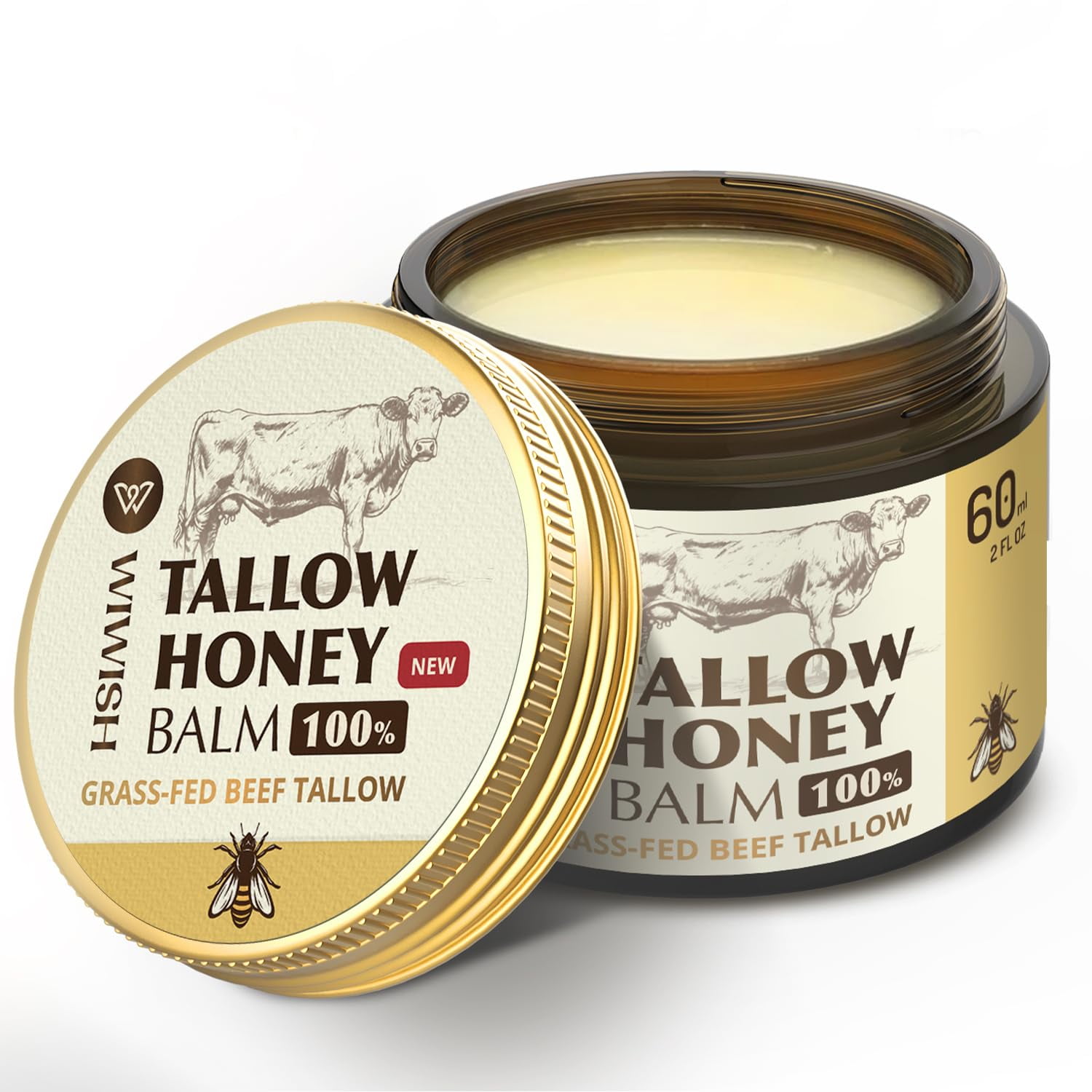 Beef Tallow and Honey Balm for Skin: Grass Fed Whipped Beef Tallow Face ...