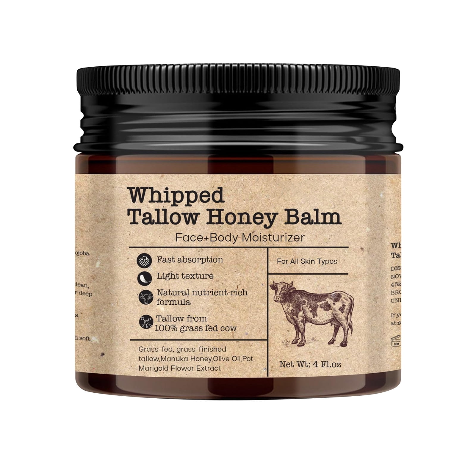 Beef Tallow and Honey Balm for Skin : Grass Fed Whipped Beef Tallow ...
