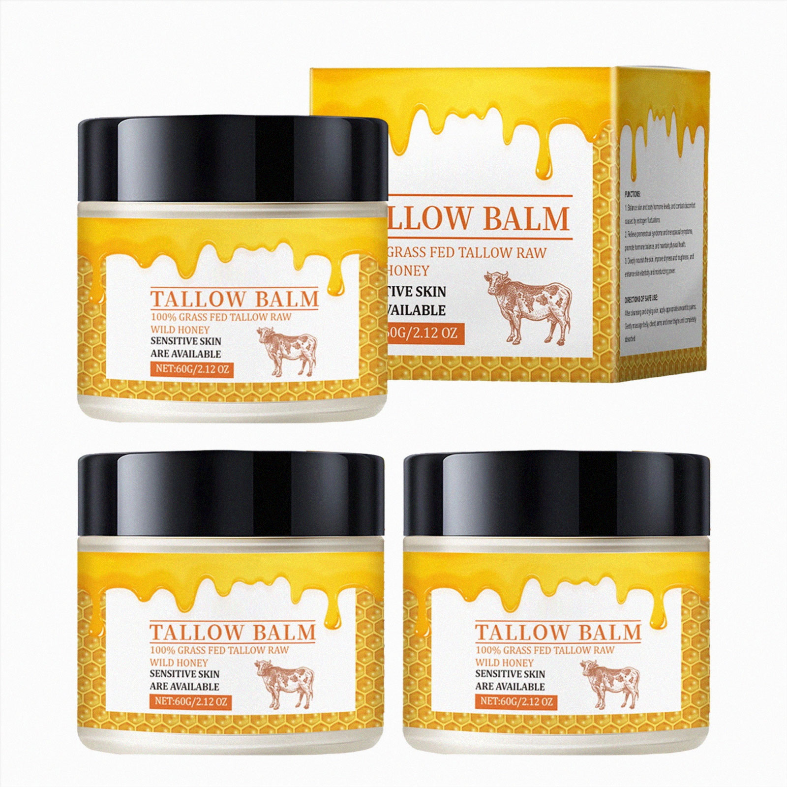 Beef Tallow & Honey Skin Balm Richly Moisturizing Balm with Grass - Fed ...