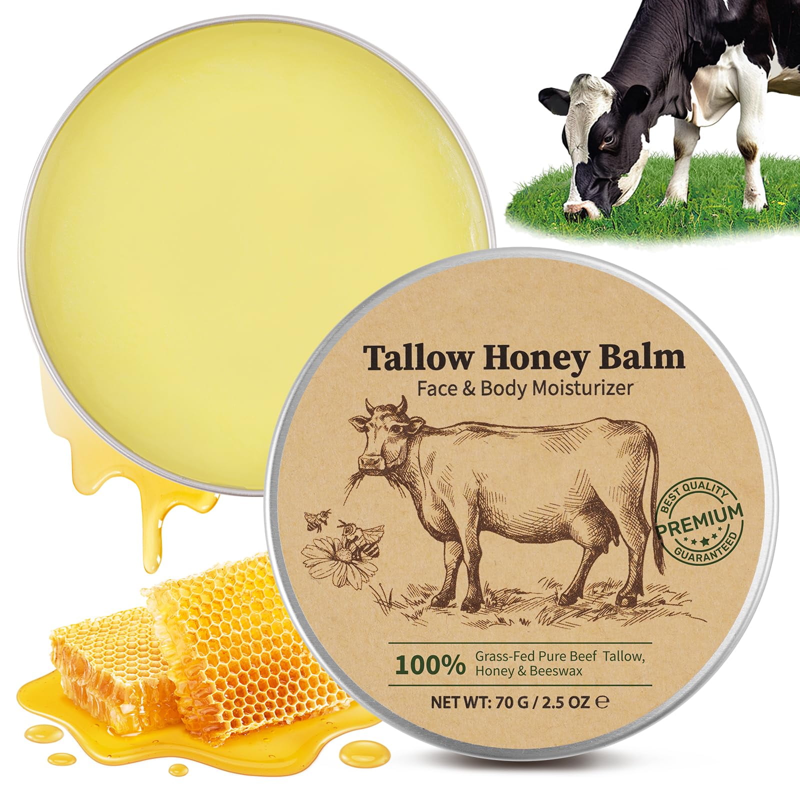 Beef Tallow for Skin, 2.5Fl HYZ01 Oz Tallow and Honey Balm for Face ...