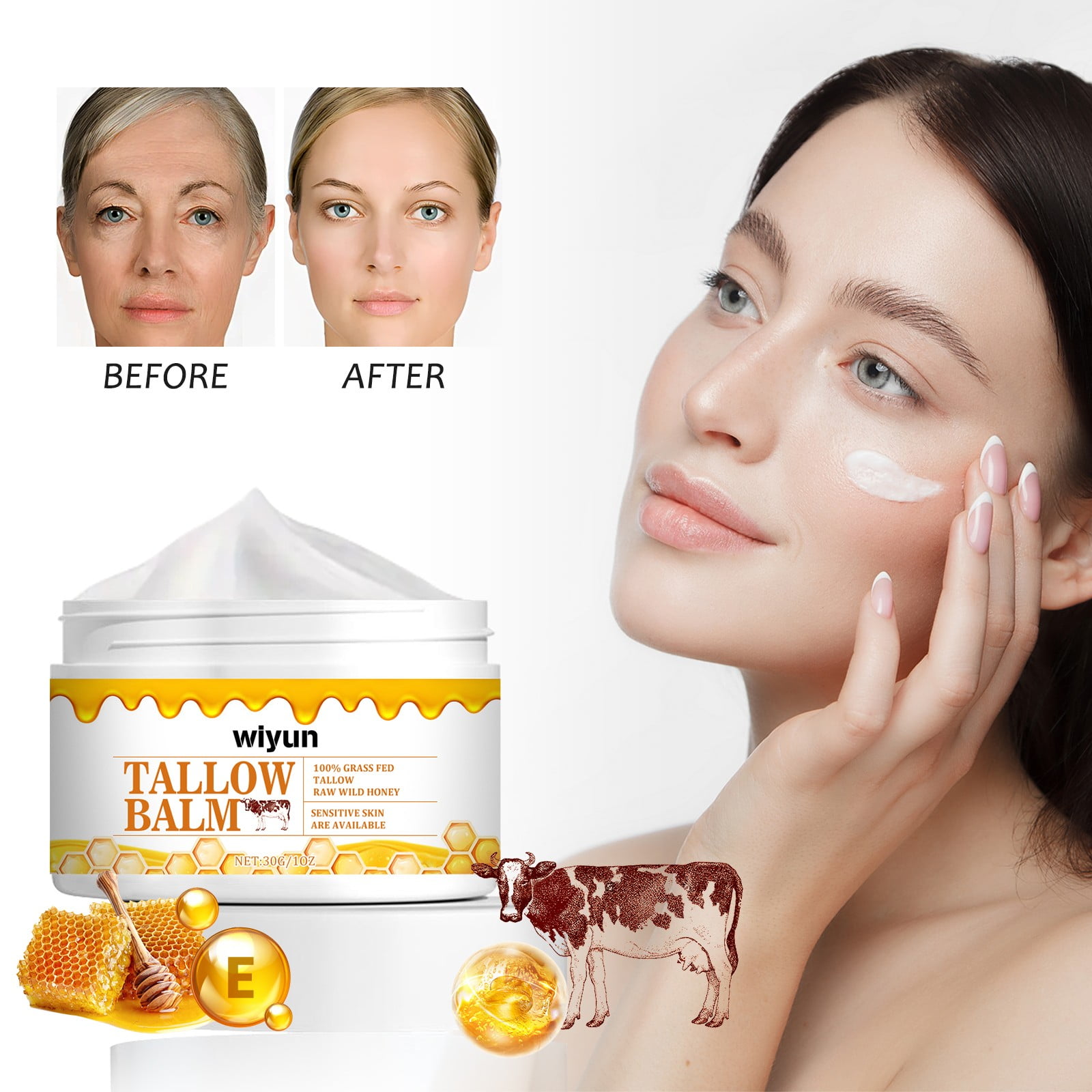 Beef Tallow For Skin Organic Grass Fed Facial Moisturizer, Anti-Wrinkle ...