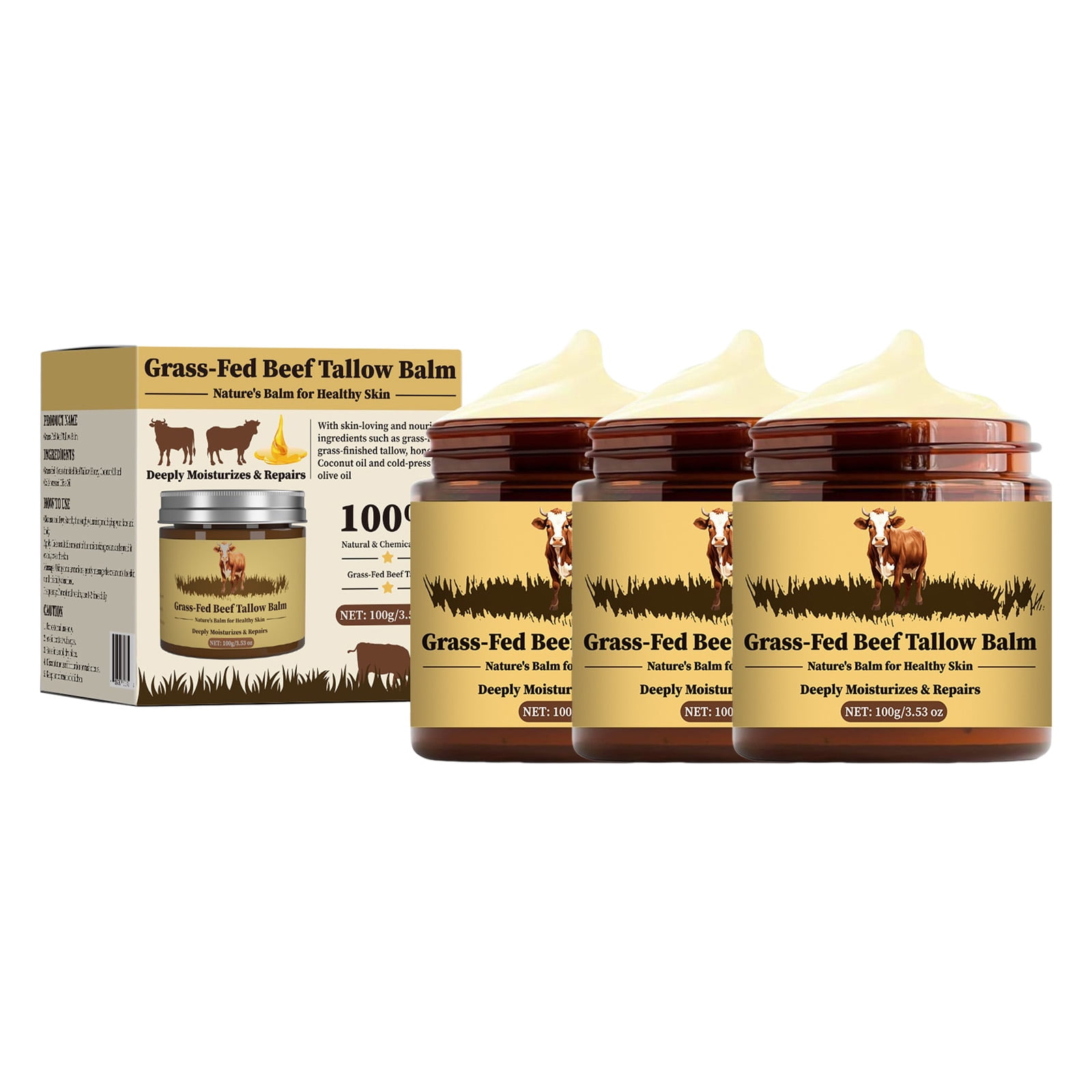 Beef Tallow Skincare Moisturizer for Face, 100% Grass-Fed Beef Tallow ...