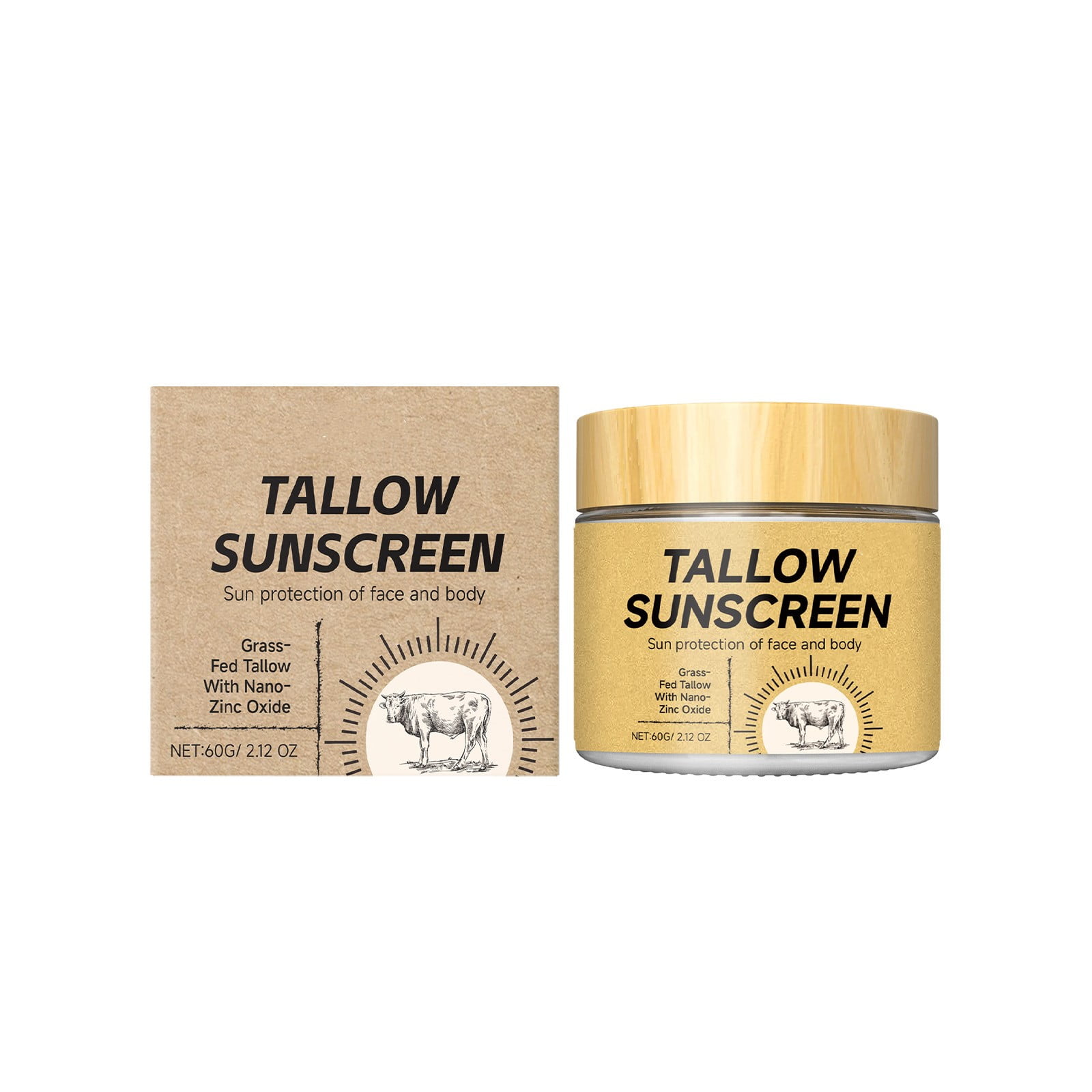 Beef Tallow Sunscreen, Grass-fed Tallow with Nano-Zinc Oxide, Sun ...