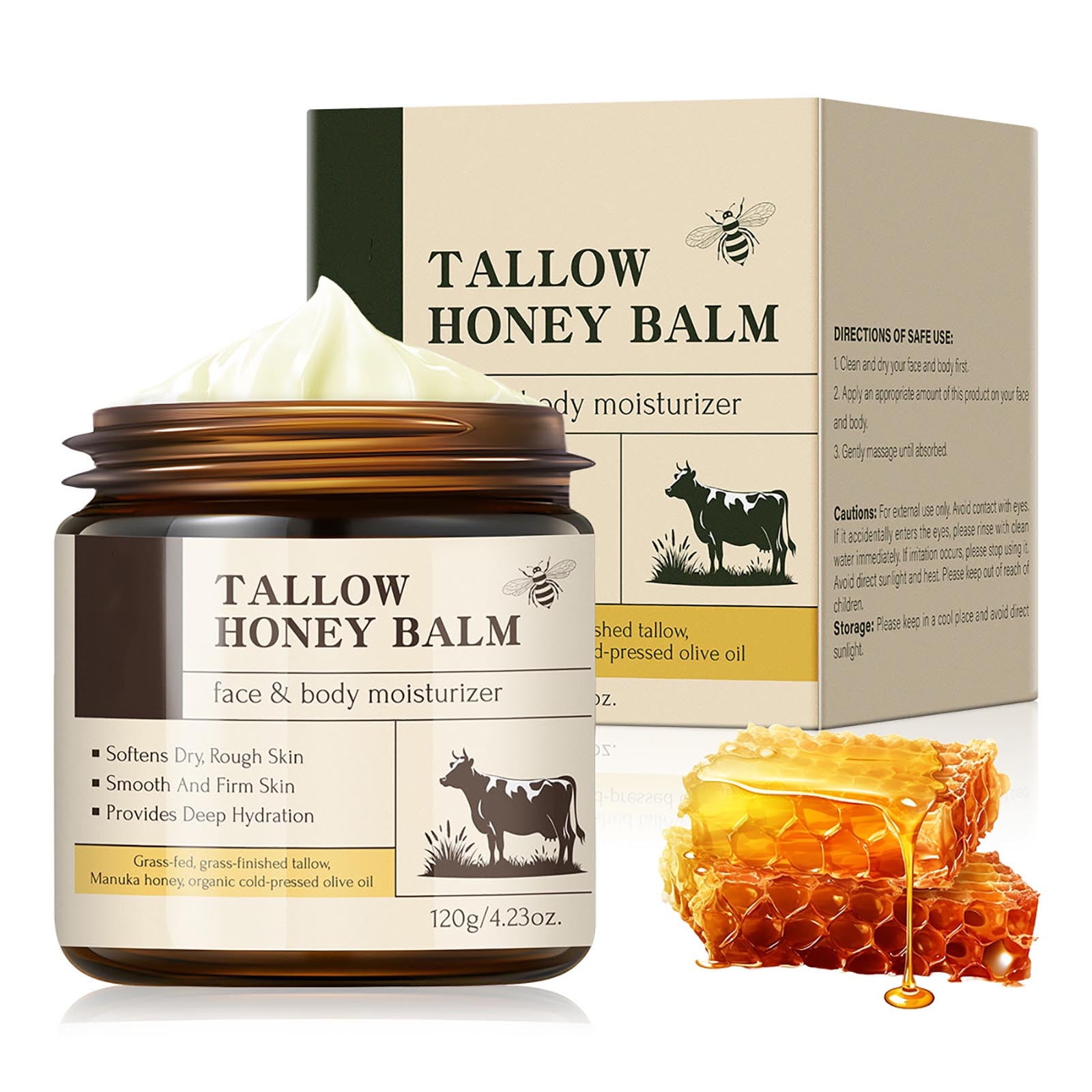 Beef Tallow for Skin, Tallow Honey Balm, Beef-Tallow for Skin, Organic ...