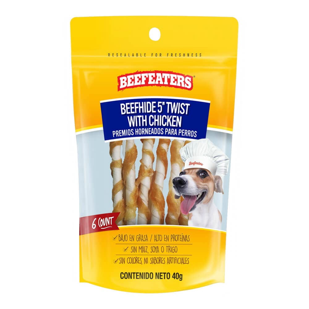 Beefeaters Dog Treats - DHF10 Beefhide 5in Twist with Chicken Case of ...