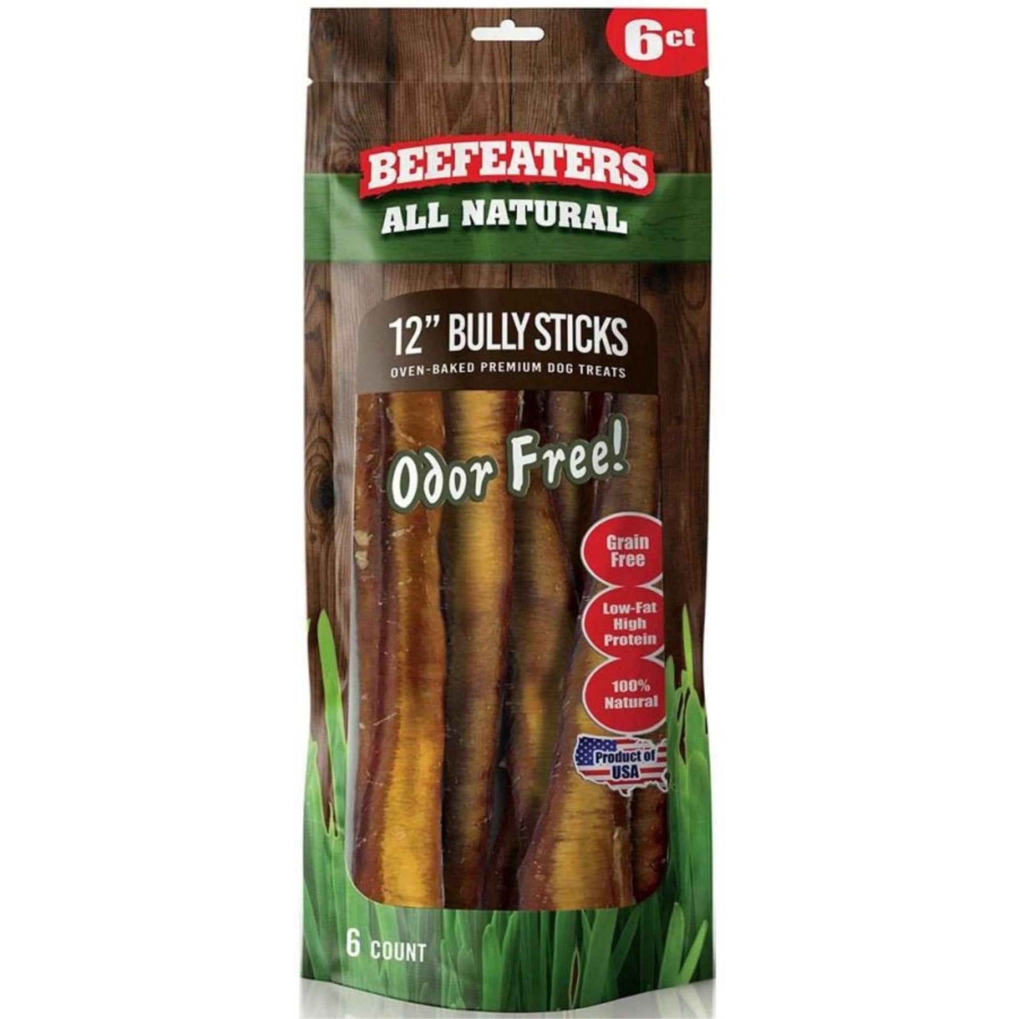 Beefeaters 12" Bully Stick, 6ct, High Protein Dog Treat - Walmart.com