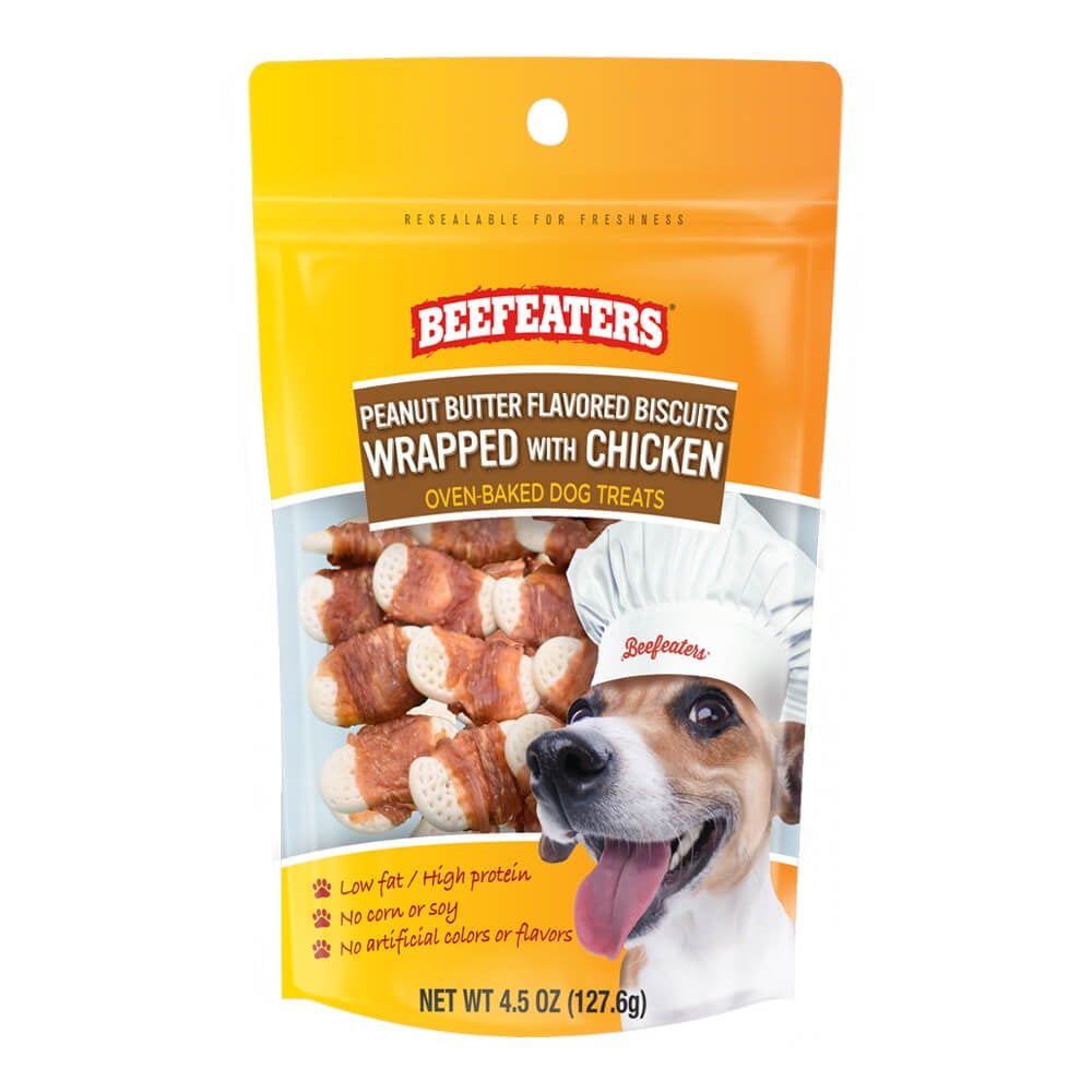 Beefeaters Doggy Treats: Peanut Butter Biscuits Wrapped with Chicken ...