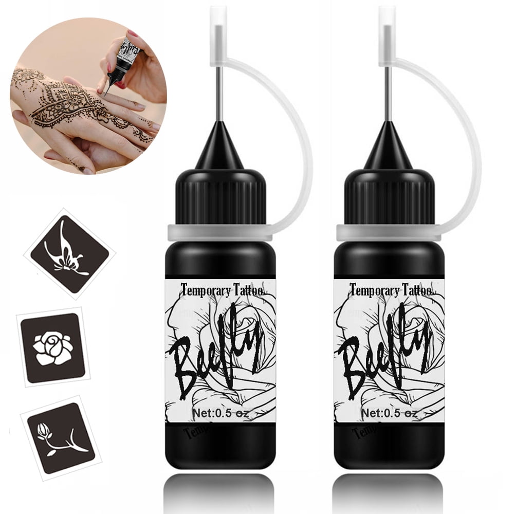 Beefly Temporary Tattoos Kit, Semi Permanent Gel, 63 Pcs Stencils, DIY ...