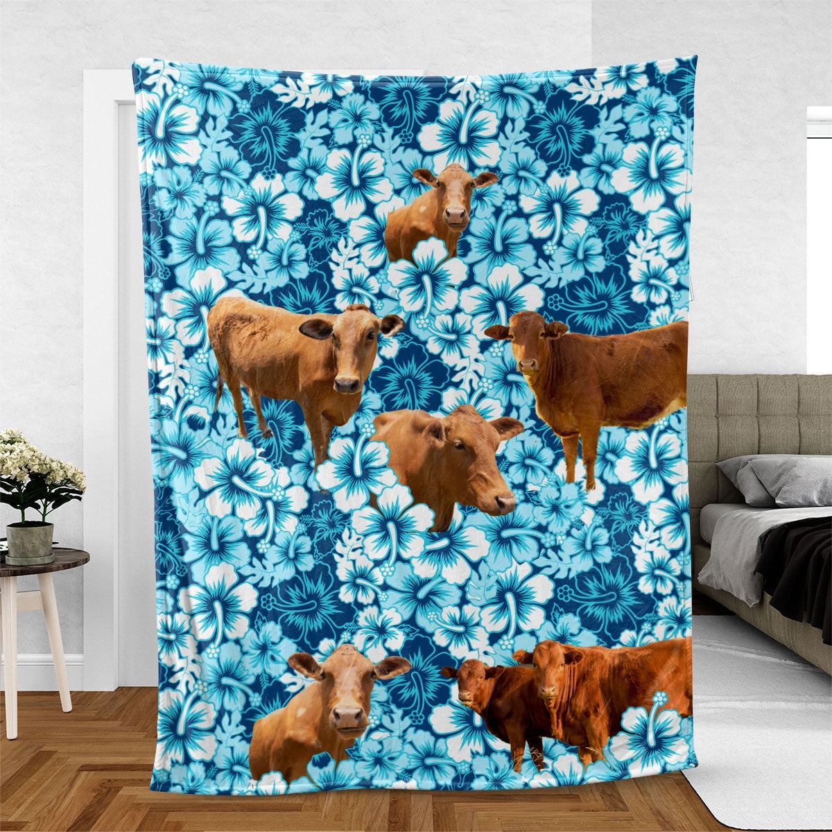 Beefmaster Blue Hibiscus Blanket, Farmer, 30x40in Fleece Blanket ...