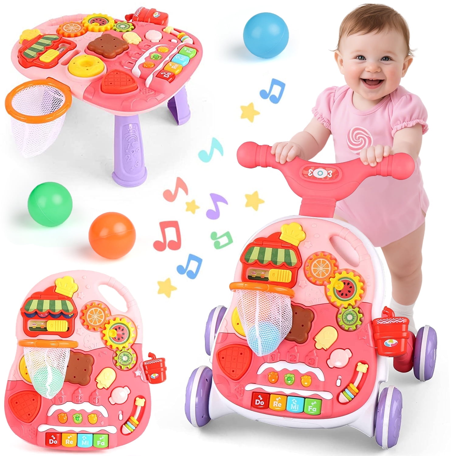 Beefunni 2-in-1 Baby Walker & Activity Center: Musical, Learning Toys ...