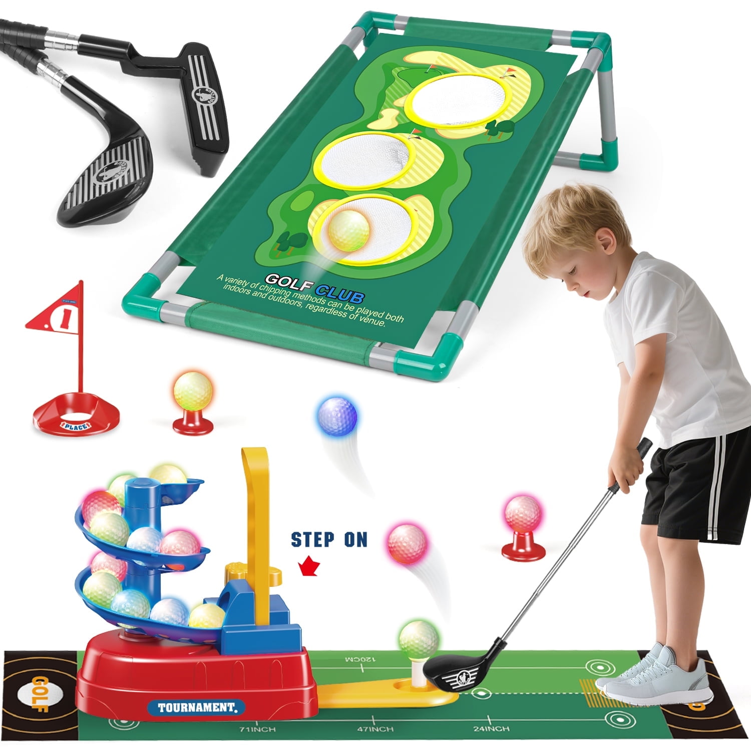 Beefunni Toddler Golf Club Set for 3 4 5 6 Years Old, with 20 Balls & 3 ...