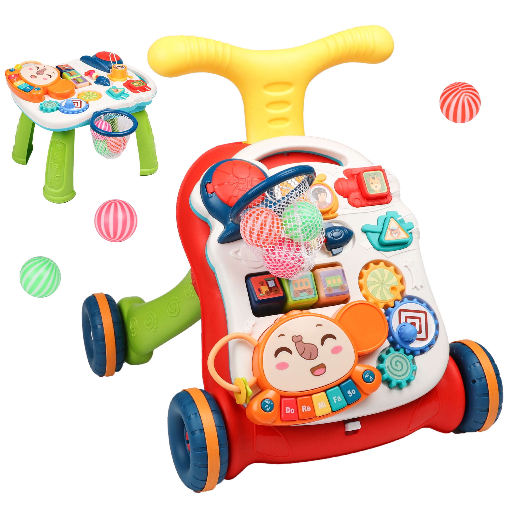 Beefunni 2-in-1 Baby Walker & Learning Table with Musical Piano, Push ...